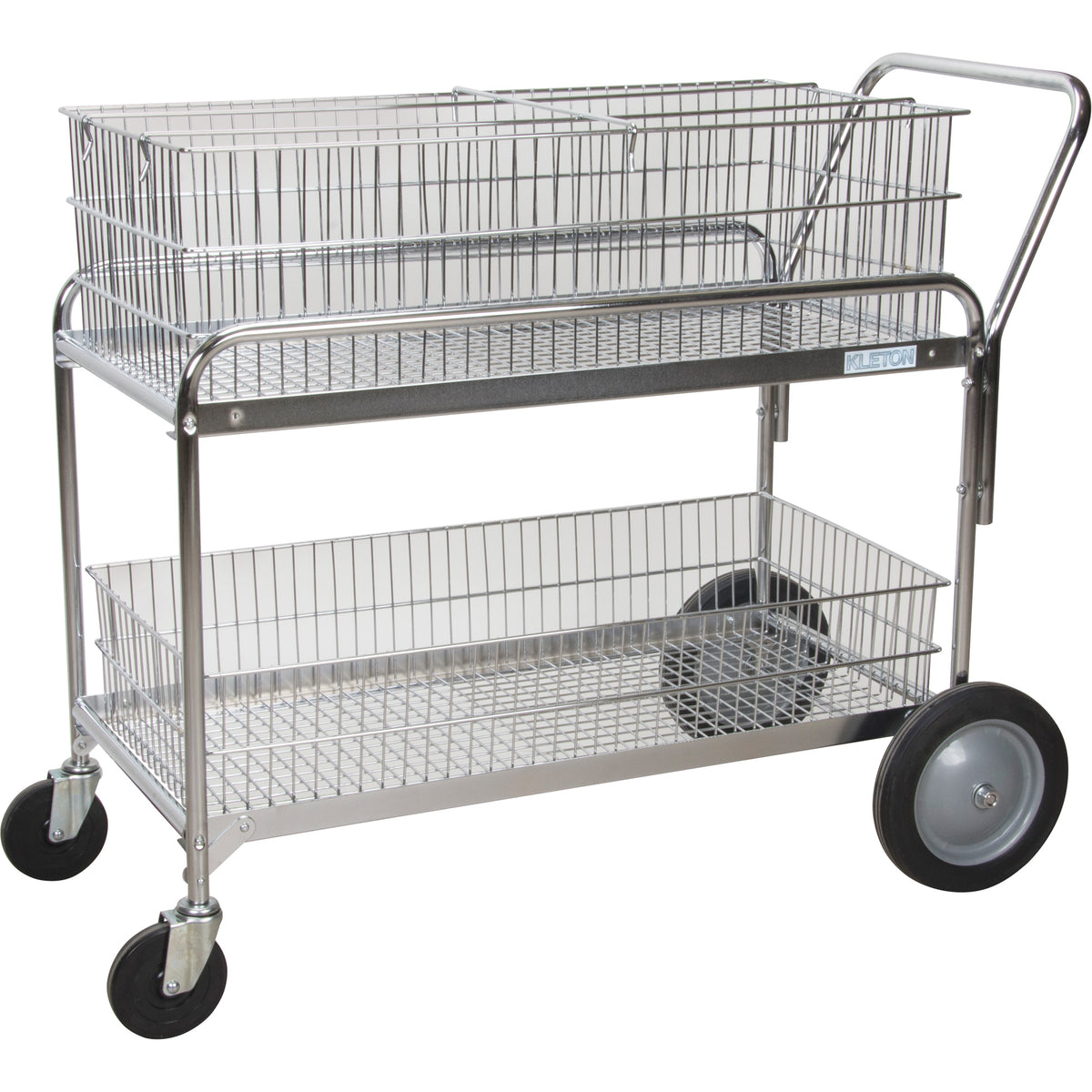 Wire Mesh Office Mail Cart, 250 lbs. Capacity, Chrome, 23" D x 42" L x ...
