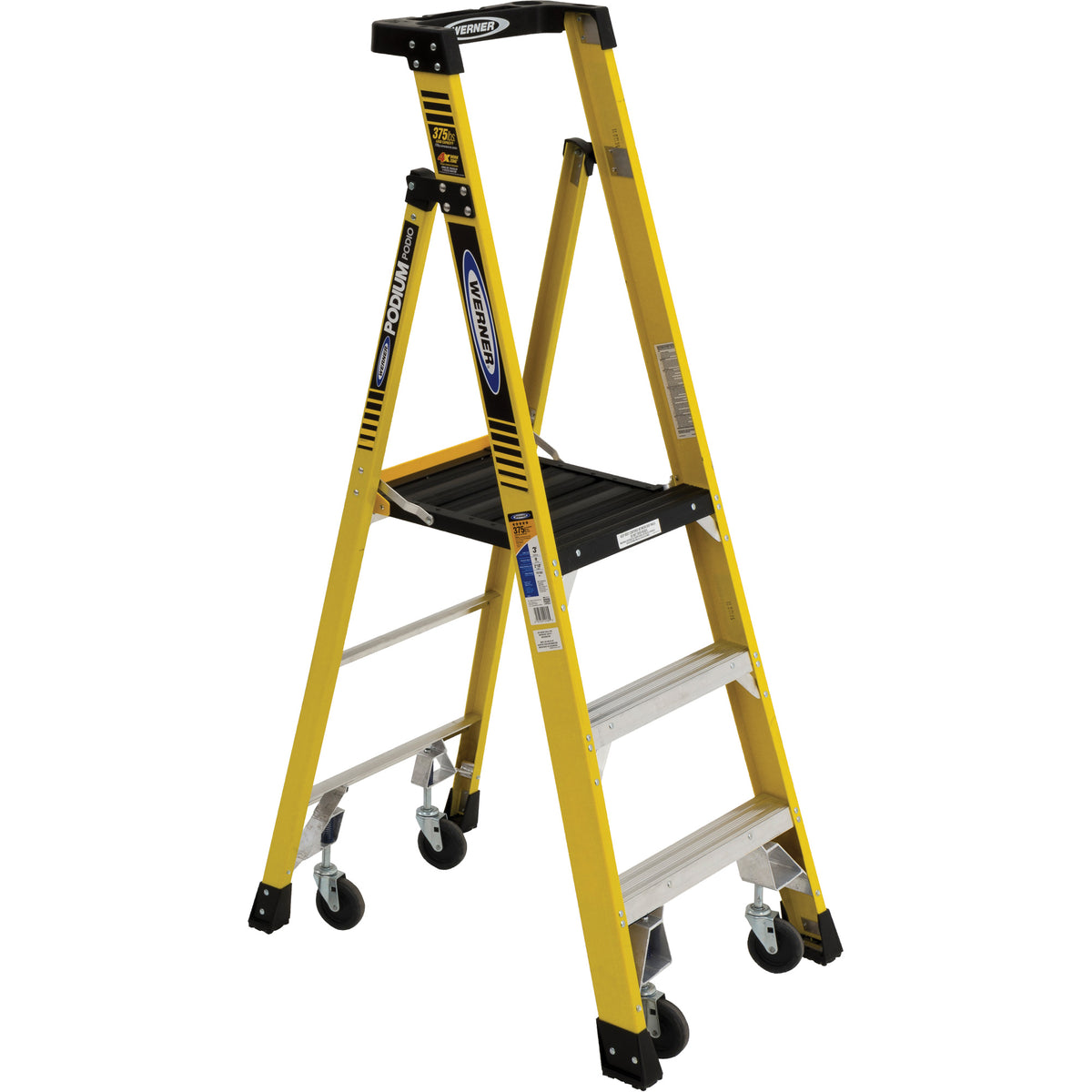 Heavy-Duty Rolling Podium Ladder, 3 Steps, 26-2/5" Step Width, 36" Pla ...